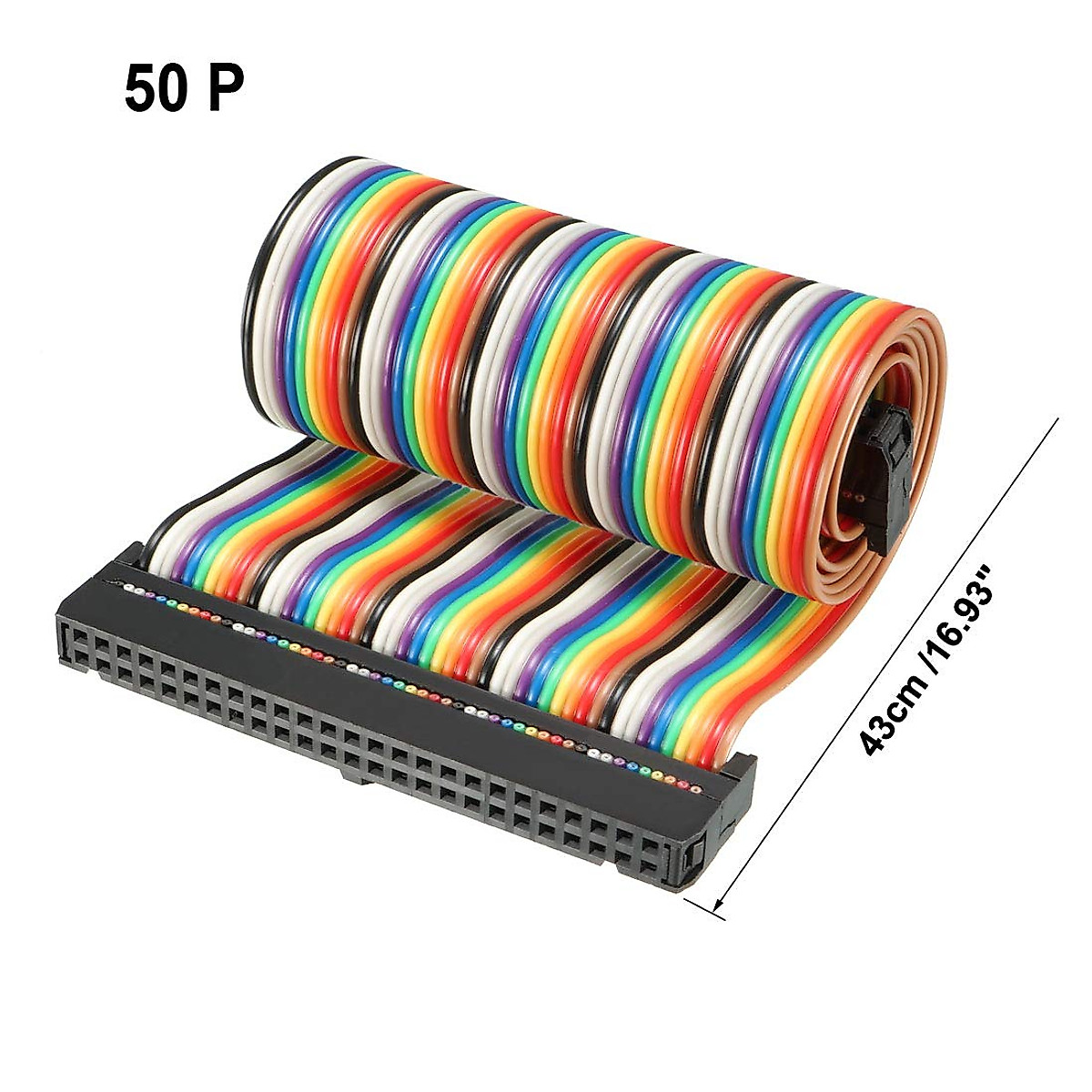 uxcell IDC Rainbow Wire Flat Ribbon Cable 50 Pins 43cm Length 2.54mm Pitch Type-C