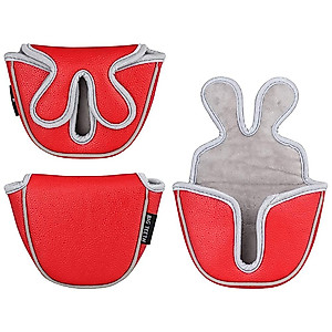 BIG TEETH Golf Head Covers Mallet Putter Cover Fit for Odessey Backstryke Center Shaft Putter (Red)