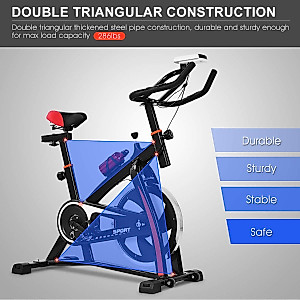 Goplus Adjustable Exercise Bike, Stationary bike, Indoor Cycle Bike, with Heart Rate Sensors, LCD Display, Professional Exercise Bike for Home and Gym Use