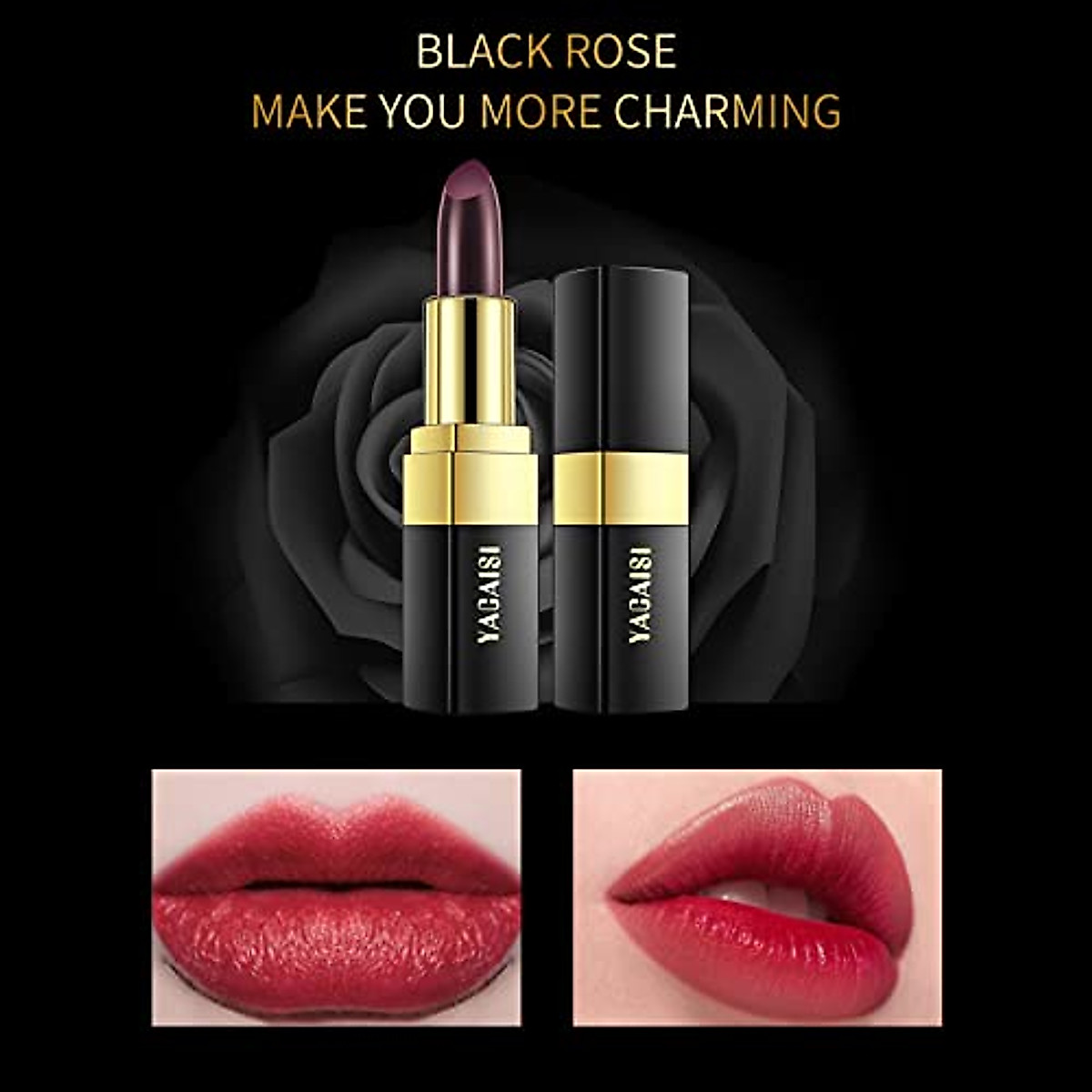 Lip Balm Lipstick, YACAISI Lip Stain Long Lasting Waterproof, Long Lasting Nutritious Lip Balm Lips Moisturizer Lipstick For Women (Black Rose)