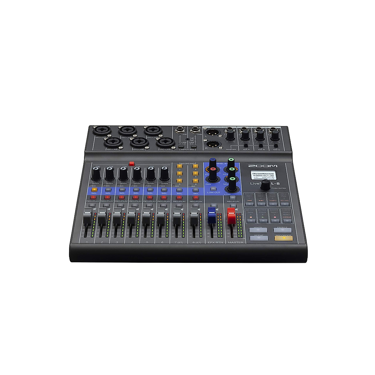 Zoom LiveTrak L-8 Podcast Recorder, Battery Powered, Digital Mixer and Recorder, Music Mixer, Phone Input, Sound Pads, 4 Headphone Outputs, 12-In/4-Out Audio Interface, Built In EQ and Effects