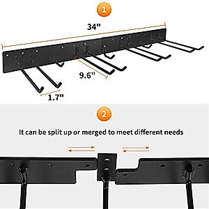 Qualward Garage Storage Wall Shelving Tool Organizer Rack Wall Mounted, Heavy Duty Wall Shelf Max 200 lbs Tool Hangers for Yard Tools, Shovels, Rakes, Brooms, Cords, Hoses, Ropes