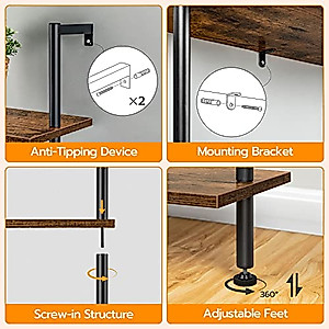 HOOBRO DIY Ladder Shelf, 5-Tier Wooden Wall Mounted Bookshelf, Narrow Bookcase, Display Shelf, Storage Rack, Plant Stand, for Living Room, Bedroom, Study, Balcony, Rustic Brown and Black BF531CJ01