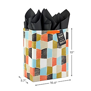 Hallmark Wrap 13" Large Gift Bag with Tissue Paper, 130, Orange, Blue, Green, Black