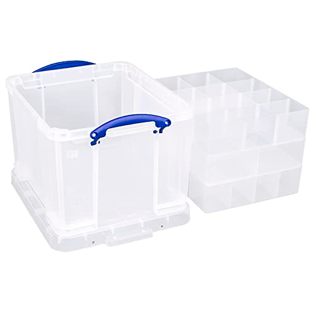 Really Useful Plastic Storage Box 35 Litre with 3 Trays 1x6 + 1x12 + 1x16 Compartments Clear