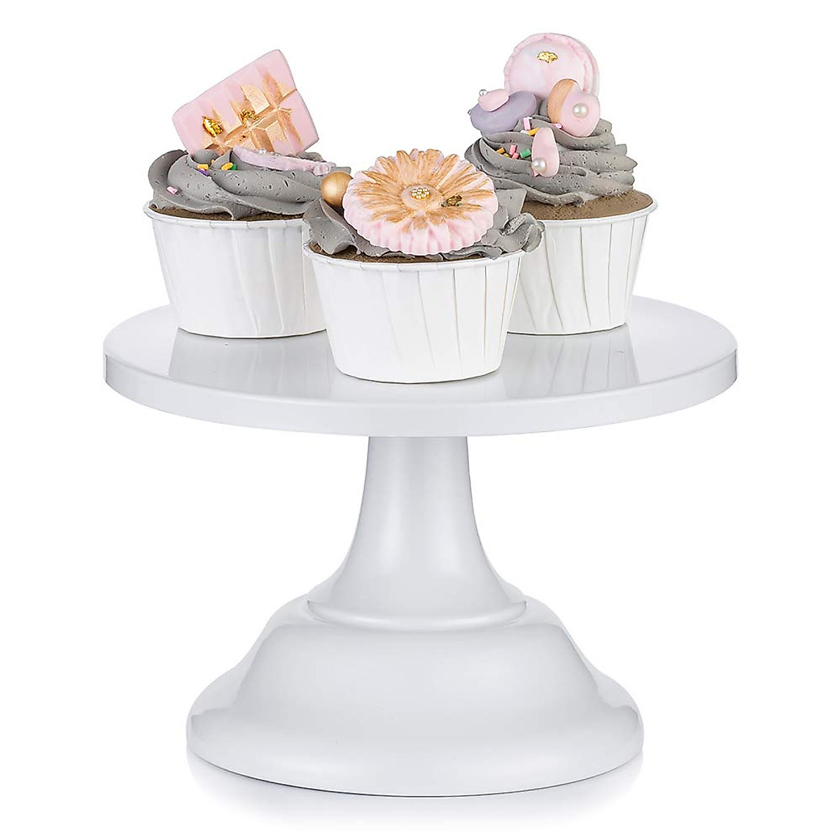 NUPTIO White Cupcake Stand Wedding: Cake Holder Dessert Pedestal Stands Metal Display Trays for Desserts Round Serving Plate for Birthday Party Christmas Anniversary Baby Shower 7.87 Inch / 20cm