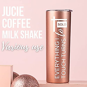 Onebttl Realtor Gifts for Women, Everything I Touch Turns to Sold, Funny Gifts for Real Estate Agent, Salesman, Boss, Coworkers, Employees, 20 Oz Stainless Steel Tumbler- Rose Gold