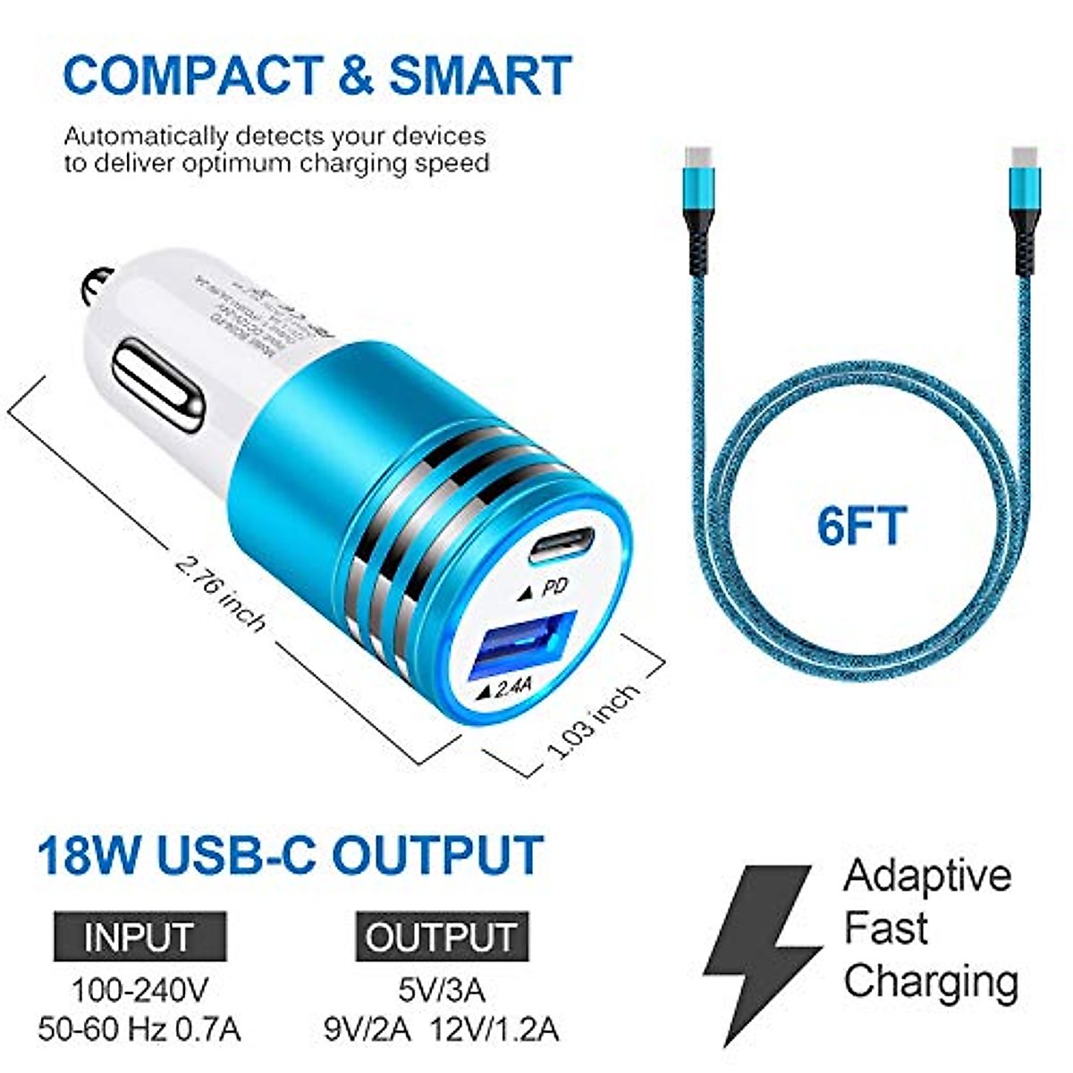 Fast USB C Car Charger for Google Pixel 7 Pro 6a 6 Pro 5a 5 4a 4 XL 3 3a 2 XL,Samsung Galaxy S23 S22 S21 Ultra S20 FE Note 20 A13 A03S A53 A02S A12 A32 A51,30W PD Power Adapter +6ft Type C to C Cable