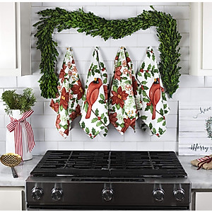 Ritz Dual Print Kitchen Towels, Watercolor Christmas Set, Great Christmas Gift, 100% Cotton, Highly Absorbent, Machine Washable, 4 Pack