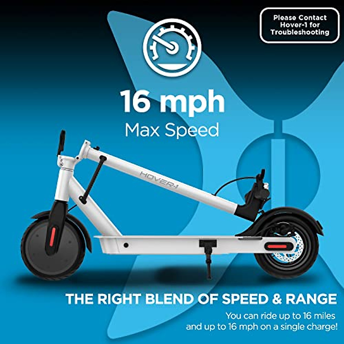 Hover-1 Jive Electric Scooter 16 MPH, 8 Mile Range, 5HR Charge, LCD Display, 8.5 Inch High Grip Tires, 264 LB Max Weight, Cert Tested, For Kids, Teens, Adults, White