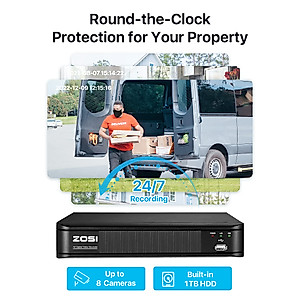 ZOSI 3K 5MP Lite H.265+ Home Security Camera System with AI Human Vehicle Detection, 8 Channel Surveillance DVR and 4 x 1080p Weatherproof CCTV Dome Camera Outdoor Indoor, 80ft Night Vision, 1TB HDD