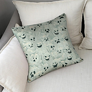 Cartoon Halloween Ghosts Pattern Throw Pillow Covers 18×18 Pillowcases Set of 2 Funny Linen Decorative Square Pillow Case Cushion Covers Standard Size for Sofa Couch Outdoor Bed Pillow Protectors