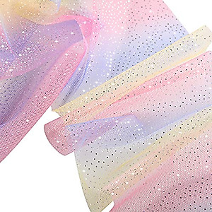 25 Yards Rainbow Glitter Tulle Roll Netting Fabric Ribbon Spool Shiny Sewing Ribbon Gradient Craft Ribbon for Table Chair Sash Bow Costume Christmas Wedding Birthday Baby Shower (Rainbow Color)