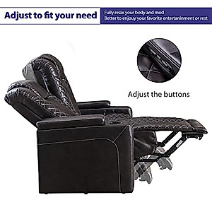 CANMOV Home Theater Seating, Electric Power Recliner with USB Ports and Cup Holders, Breathable Faux Leather Loveseat with Hidden Arm Storage, Ambient Lighting (Row of 2 Loveseat, Brown)