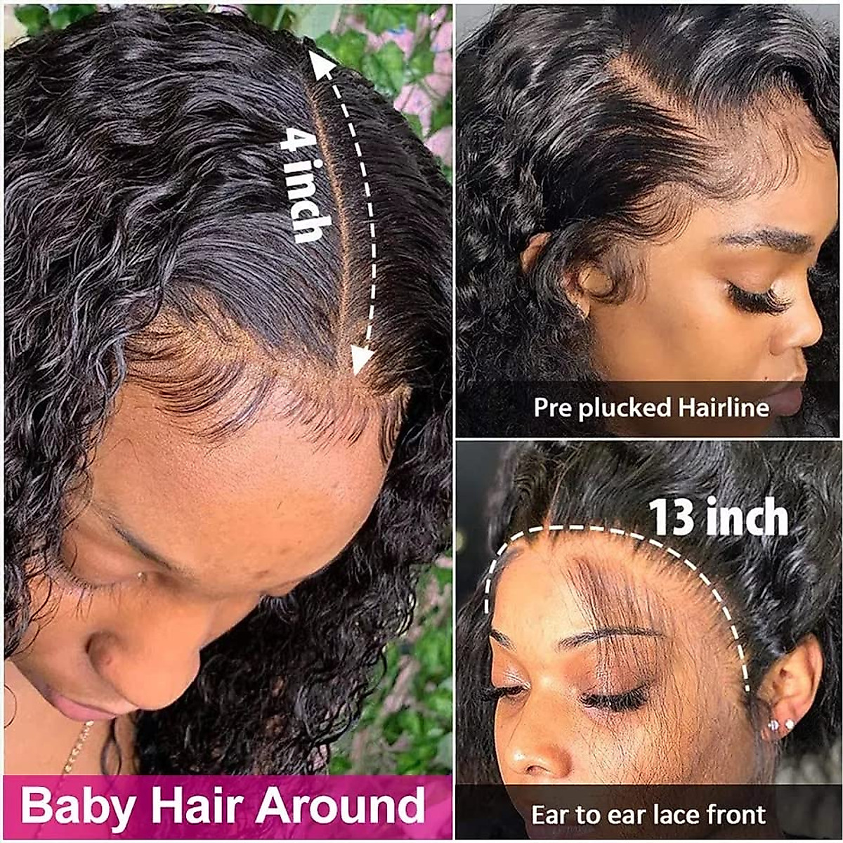 Water Wave Lace Front Wigs Human Hair Pre Plucked Baby Hair HD Transparent Wet and Wavy Lace Wigs 180% Density Brazilian Glueless 13x4 Water Wave Lace Frontal Wig Natural Hairline Natural Black 20Inch