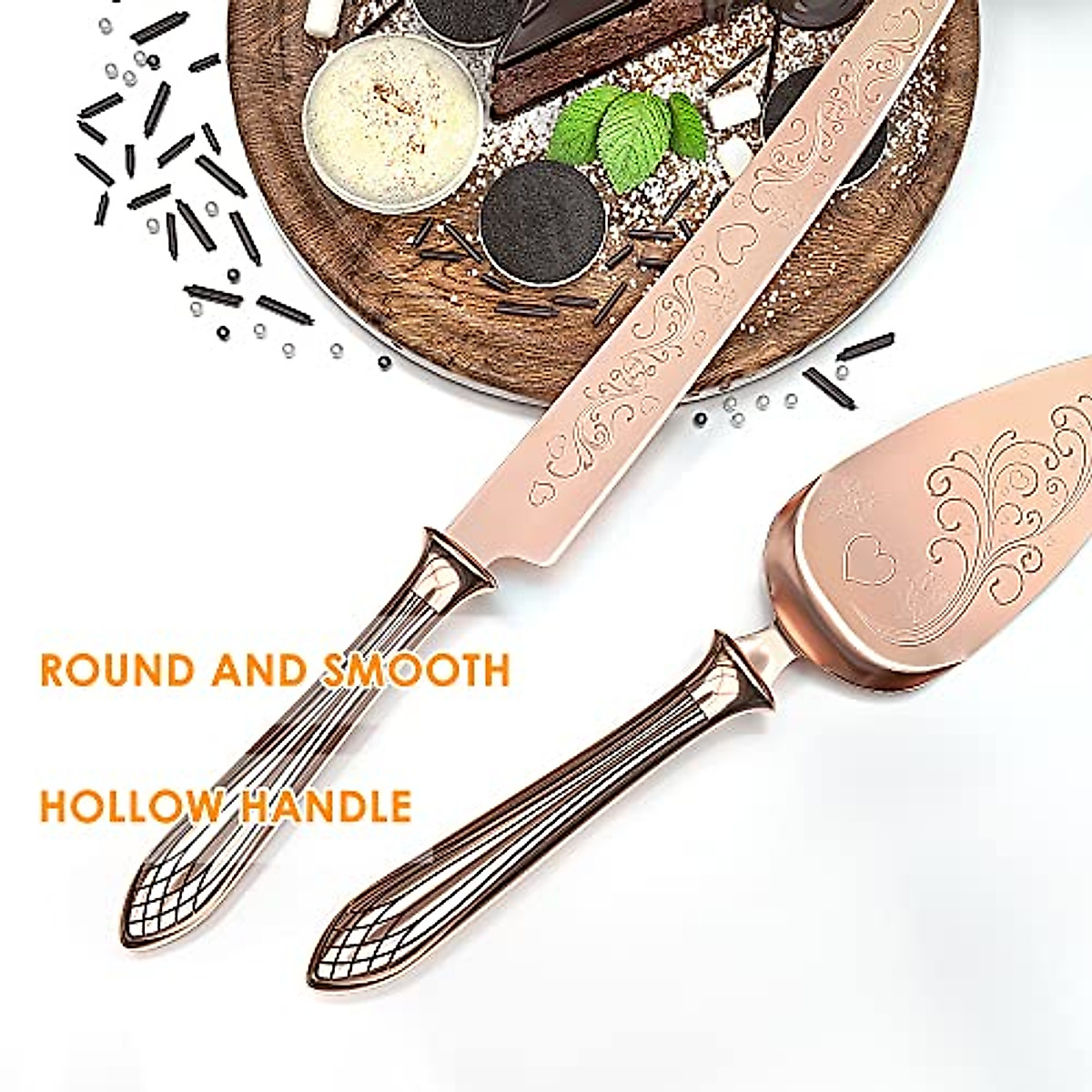 KSENDALO Rose Gold Cake Knife and Server Set, Elegant Cake Cutting Set for Weddings, Premium Cake Cutter, Ideal Cake Cutter Wedding Set, Perfect for Cake Slicing and Serving,13.78inch Long