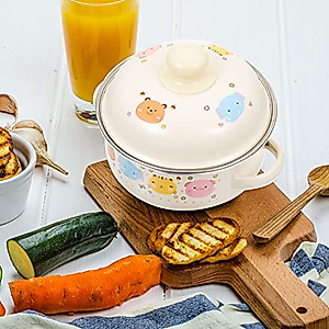 Angoily Porcelain Stockpot Flower Enamel Stock Pot Stockpot with Lid Enamel Coated Oven Stovetop for Soup Chicken Pot Roast Kitchen Cookware 16cm Ceramic Soup Pot