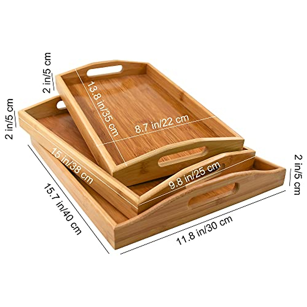 Enkrio Wood Serving Tray 3 Pack Food Tray with Handles Serving Tray Breakfast Tray Coffee Table Tray for Coffee Food Breakfast Dinner