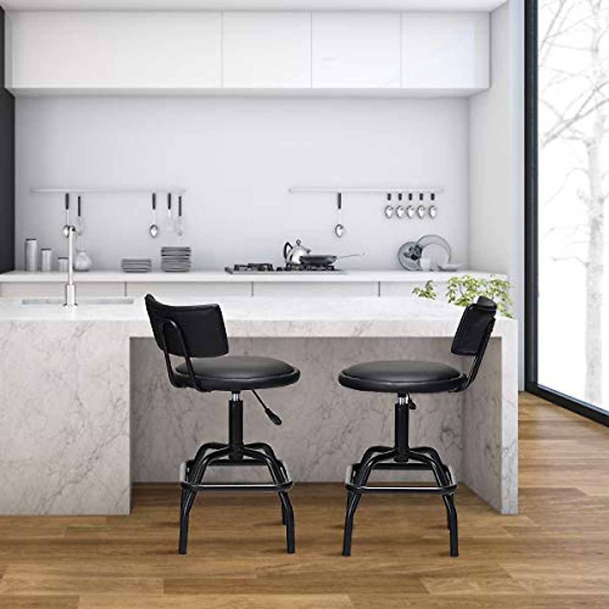 COSTWAY Adjustable Height Bar Stool, 360 Degree Swivel, Modern Guitar Stool for High Ergonomic Seating, with PU Leather Cushion, Heavy Duty Steel Frame for Bar, Shop and Music, Garage, Black