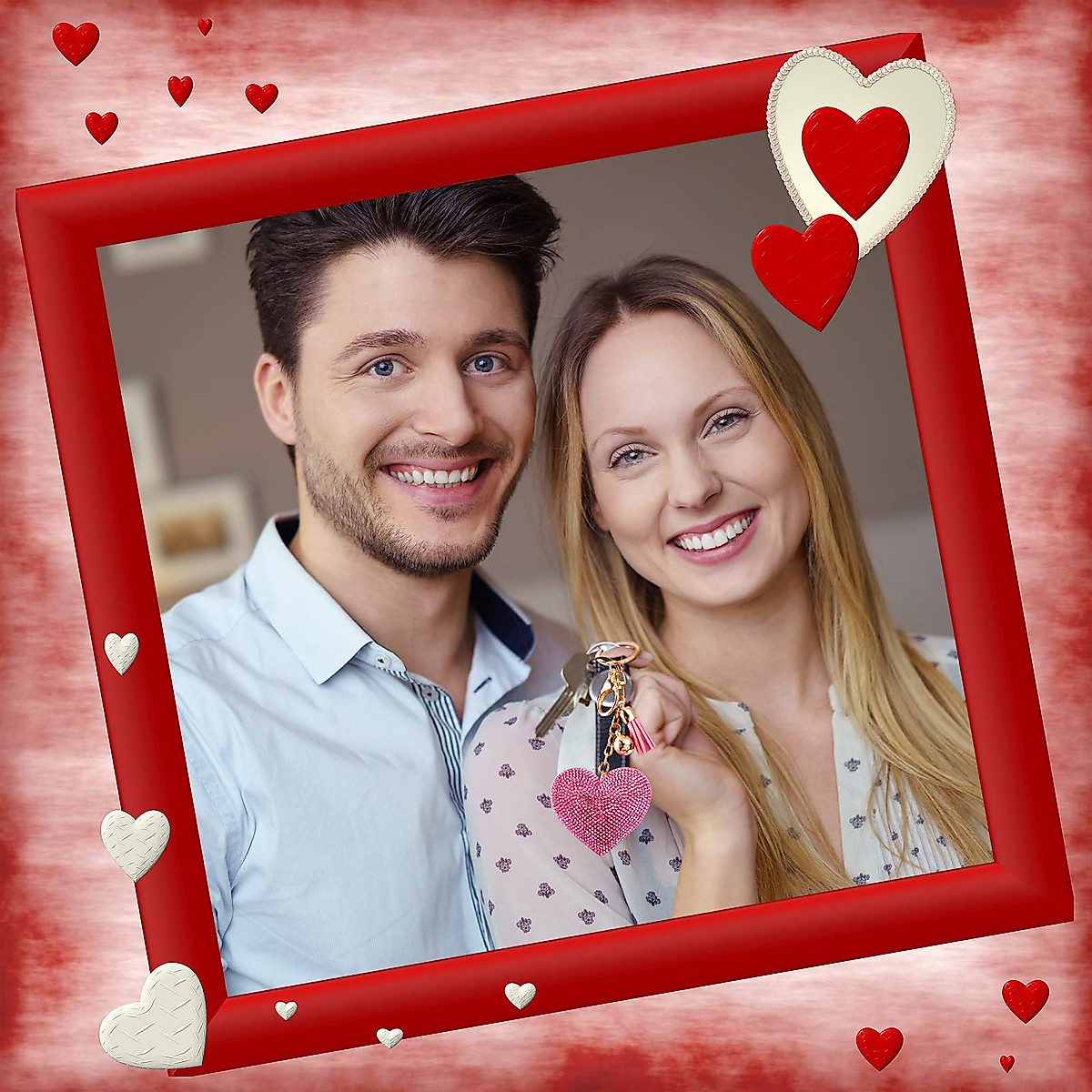 Bling Rhinestone Heart Shape Keychains Glitter Crystal Heart Tassel Keychains Key Rings for Women Girls (Mixed Color, 10)