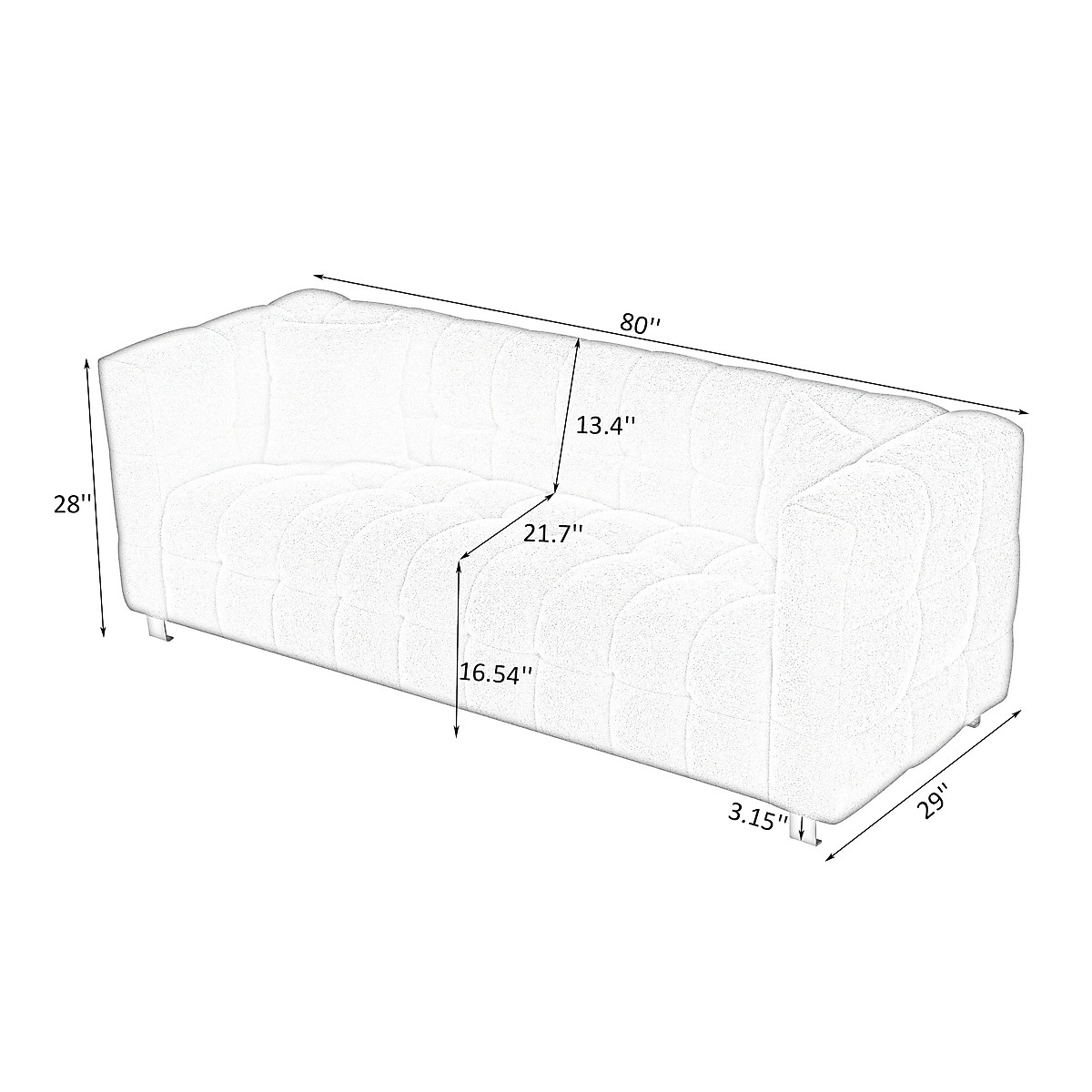 BSYEIO Modern Sofa Couch with Metal Legs Upholstered Tufted 3 Seater Couch with 2 Pillows Comfy Boucle Couch for Living Room, Bedroom, Office, 80 Inch Wide (Green-Teddy)