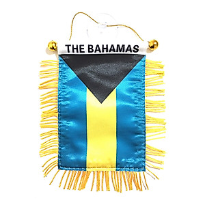 PRK 14 Bahamas Flags for Cars interiror Accessories Decal Stickers Small Mini Banners Hanging Rearview Mirror Accessory Style Design Homes Windows Sticks to Glass Quality Made Mini Banners