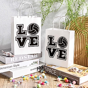 18 Pcs Volleyball Party Treat Bags Volleyball Goody Treat Bag with Handle Black Volleyball Paper Bag Kraft Goodie Candy Bags for Sport Theme Birthday Party Decor (White Backing,Love Style)