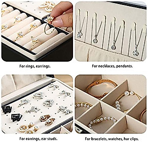 NuAngela Large Jewelry Box Organizer for Women Girls, 2 Layer Jewelry Storage Case, PU Leather Display Jewellery Holder With Removable Tray for Necklace Earrings Rings Bracelets (Black)