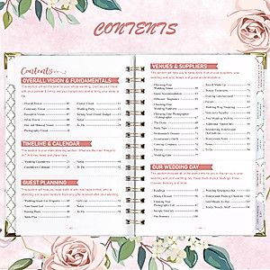 Wedding Planner - Wedding Planner Book and Organizer for the Bride with 5 Tabbed Sections, 6.5" x 8.75", Hardcover with Metal Corner + 5 Inner Pocket + Sticker + Notes Pages - Wedding Floral