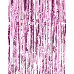 2 Pcs 3.2ft x 8.2ft Shiny Light Pink Metallic Tinsel Foil Fringe Curtains Photo Booth Backdrop for Birthday Wedding Holiday Celebration Bachelorette Party Decorations (Light Pink)