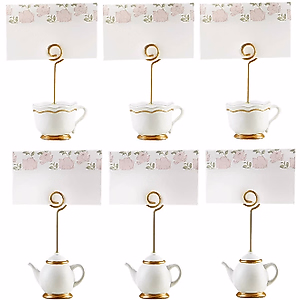 Kate Aspen Place Card Holders (Place Cards Included) - Set of 12 - Table Number Holder for Weddings, Teapot and Teacup Photo Holder for Table Assignments at Bridal Showers or Anniversaries