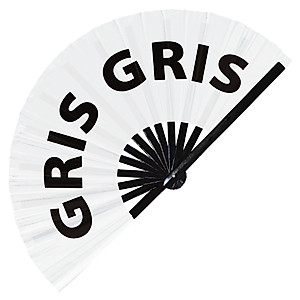 Gris gris Hand Fan Foldable Bamboo Circuit Rave Hand Fans Slang Words Fan Outfit Party Gear Gifts Music Festival Rave Accessories (White)