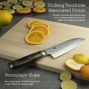 Shun Premier 7" Santoku Knife Hand-Sharpened, Handcrafted in Japan, Light, Agile and Easy to Maneuver, 7-Inch, Silver