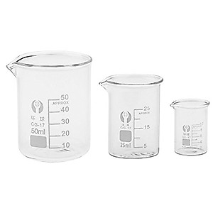 SGerste 10ml 25ml 50ml Glass Transparent Beaker Borosilicate Measuring Glass Beaker Glassware School Chemistry Laboratory Study Supplies