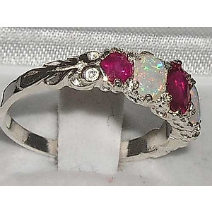 LetsBuyGold 925 Sterling Silver Real Genuine Ruby and Opal Womens Band Ring - Size 11