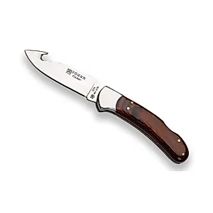 Joker Skinning Pocket Folding Knife Cocker NR50, with Handle in red Stamina Wood, Blade 3.54 inches MOVA, Stainless Steel Ferrule, Fishing Tool, Hunting, Camping and Hiking