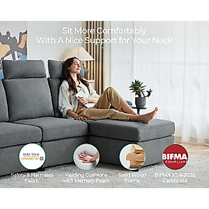 LINSY HOME Modular Sectional Sofa, Upgraded High Back Sectional Couch with 4 Headrests, U Shaped Sofa Bed with Storage, Sofa Covers Removable, 7 Seat Couch with Ottoman for Living Room, Dark Grey