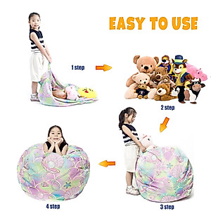 LOLOMLO Stuffed Animal Storage Bean Bag Chair Cover, Hold Kids Plush Toys Blankets Towels Beanbag (Cover Only), Canvas Floor Circle Stuff Sit Seat Sofa with YKK Zipper, Large 32", Pink Shell