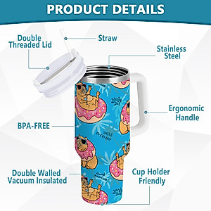 DIGTIA Stainless Steel Insulated Tumbler w/Handle & Straw, Sunglass Capybara Double Wall Vacuum Travel Coffee Mug Cup w/Lid, Leak-Proof Sports Summer Beach Water Bottle,30oz