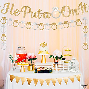 KatchOn, He Put a Ring On It Banner - 10 Feet, No DIY | Gold and Silver Engagement Party Decorations | He Put A Ring On It Sign for Bachelorette Party Decorations, Bridal Shower Decorations