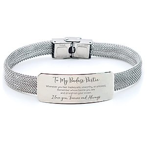 To My Badass Bestie Gifts for Bestie Christmas Personalized jewelry Bestie Engraved Bracelet Christmas Birthday Gifts for Bestie Graduation Gifts Remember whose Bestie you are and straighten your