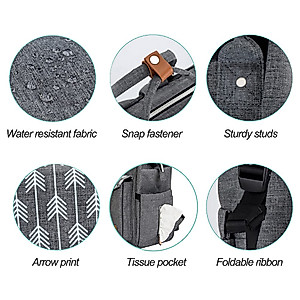 Lekesky Diaper Bag Backpack, Baby Diaper Bag for Mom Travel Back Pack with Changing Pad and Stroller Straps, Unisex and Stylish, Grey