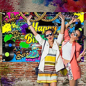 Avezano Hip Hop Birthday Party Backdrop Throwback Retro Birthday Banner Decor Graffiti 80's 90's Birthday Party Background (70.8x43.3inch)