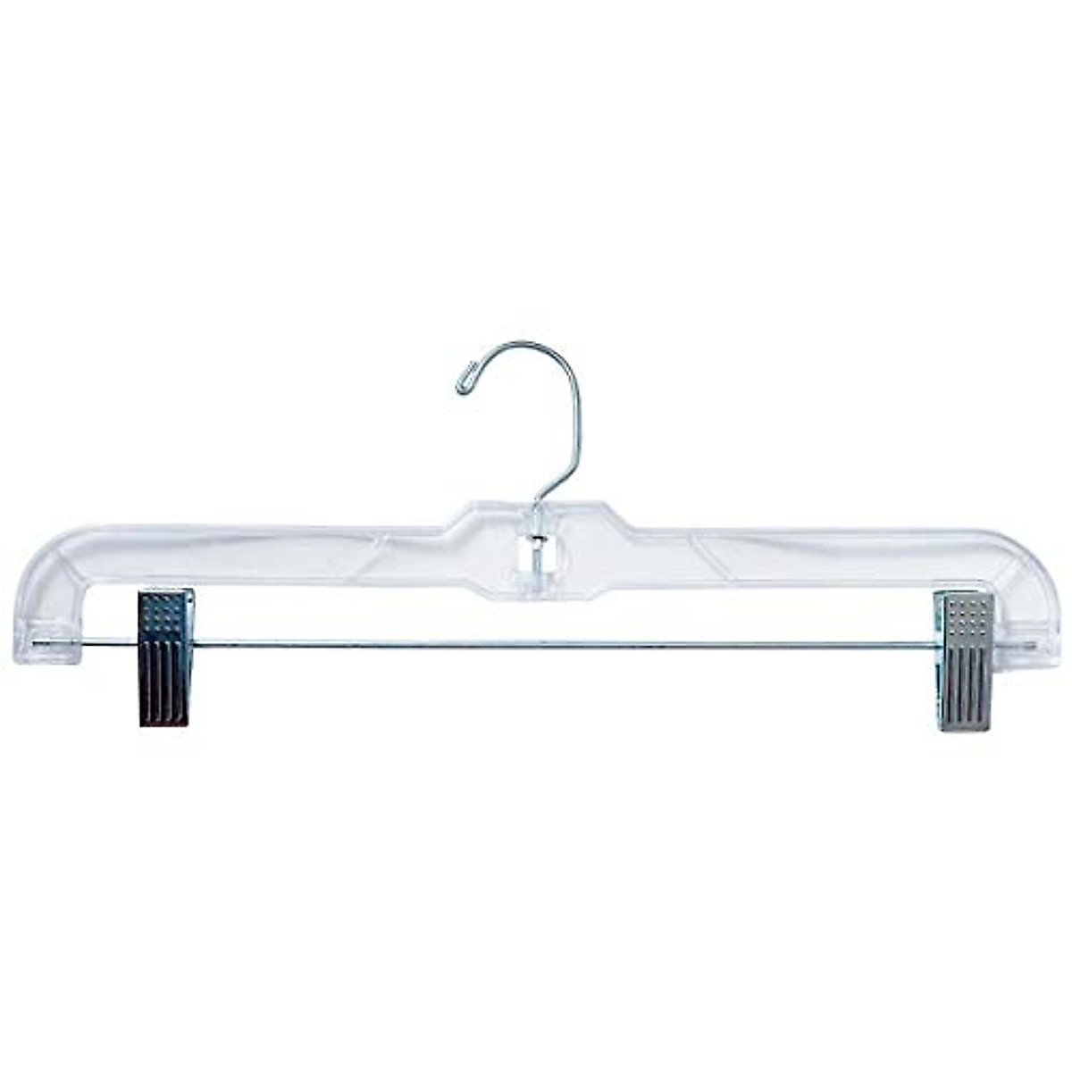 NAHANCO 600RC Plastic Skirt/Pant Hanger with Short Metal Swivel Hook and Pinch Clips, Heavy Weight, 14", Clear (Pack of 100)