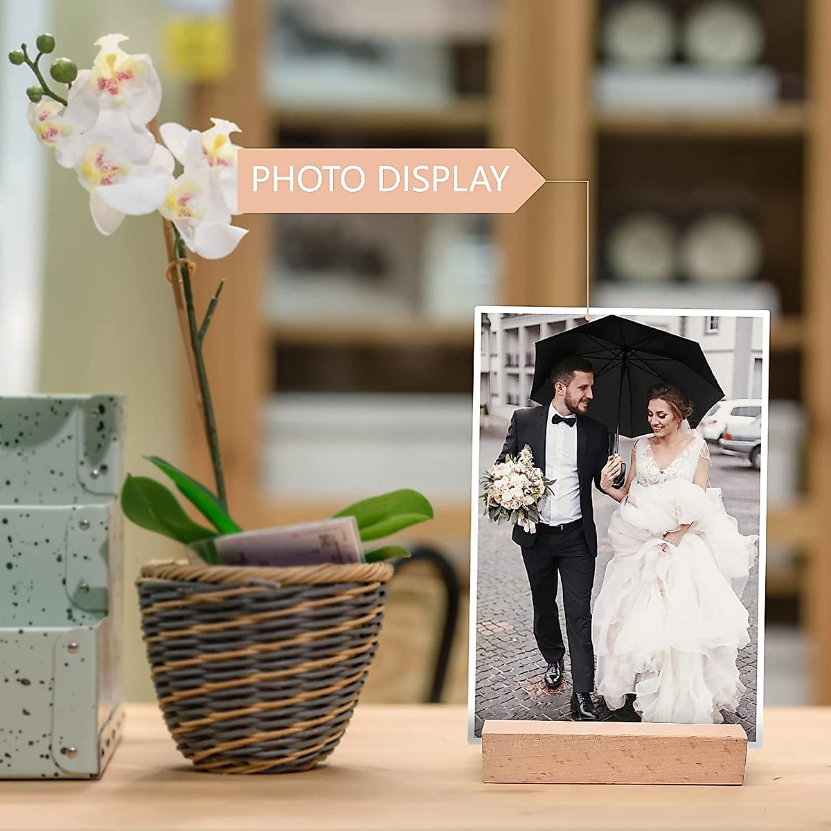 FACATH 12 Pieces Wood Place Card Holders, Wooden Postcard Holder, Signs Table Number Stands Rustic Acrylic Sign Stand for Wedding Party Menu Table Dinner Home Party Events Decoration