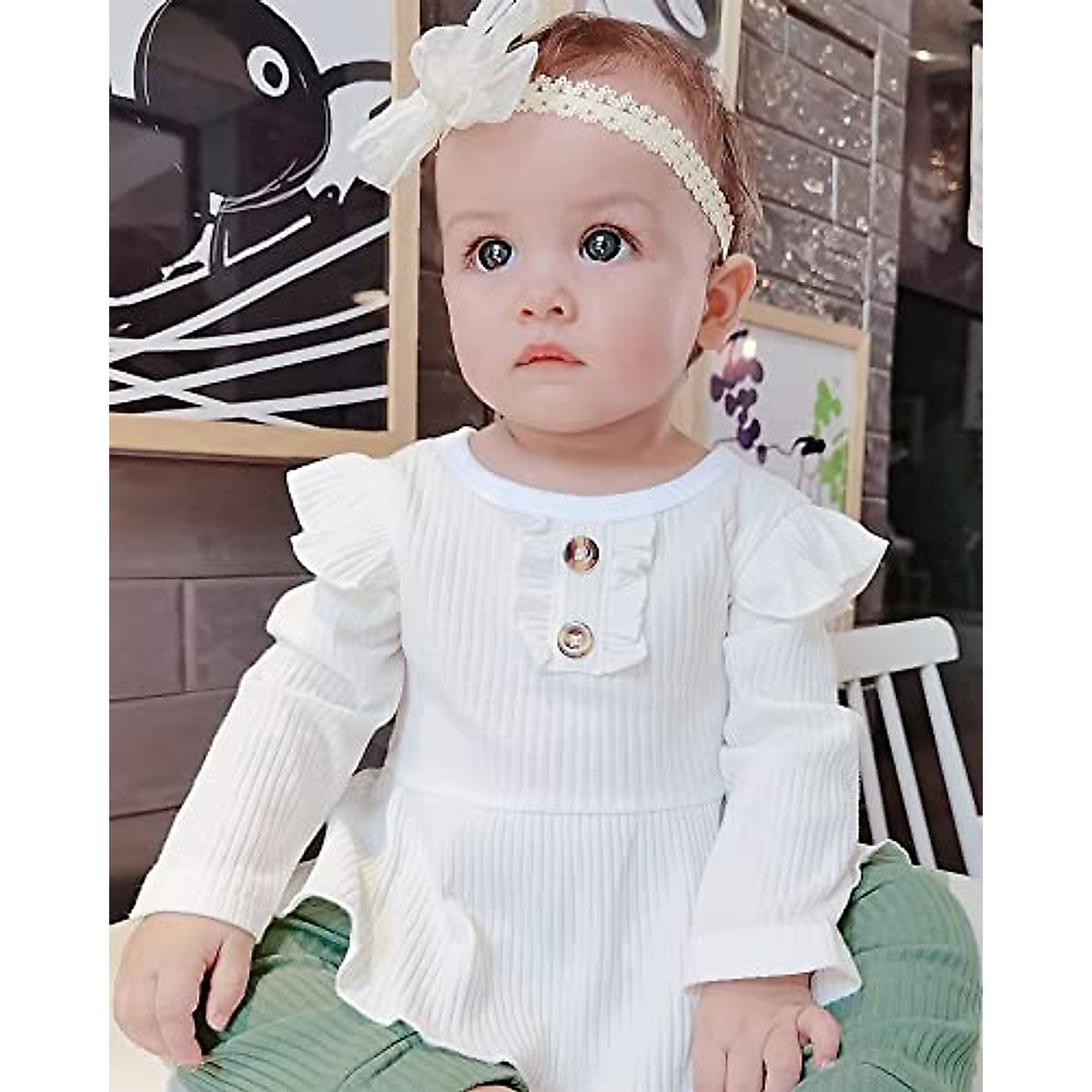 18 Months Girl Clothes Toddler Baby Girl Outfit Fall Winter Long Sleeve Ruffle Shirt Cotton Pant Set 2 Pieces Outfits 18-24 Months Girl Clothing