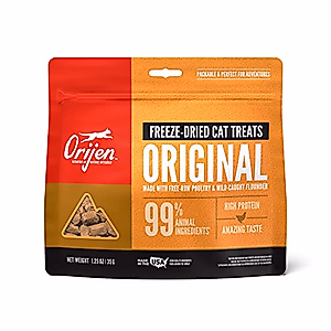 ORIJEN Freeze Dried Cat Treats, Grain Free, Natural & Raw Animal Ingredients, Original made with Free-Run Poultry & Wild-Caught Monkfish, 1.25 oz