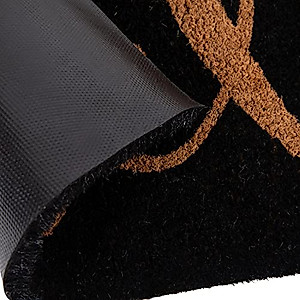 Flash Furniture Harbold Indoor/Outdoor Coir Doormat - Black Background with Natural Hello Message - 18" x 30" - Non-Slip Backing