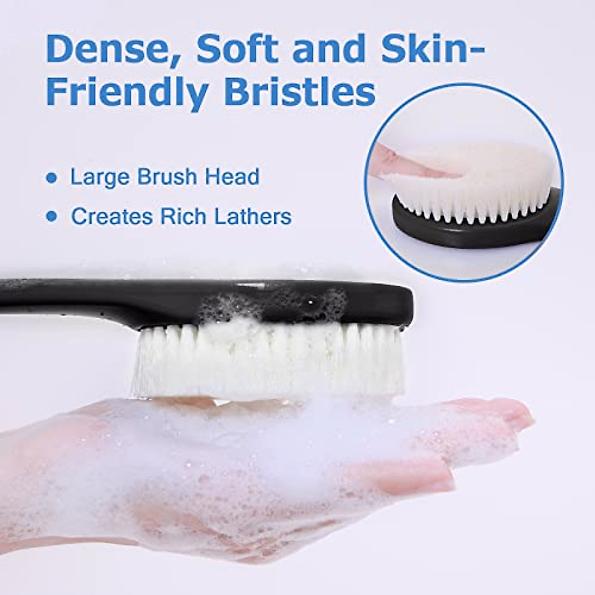 Exfoliating Shower Brush, Bath Body Brush, Never Mold Back Brush Long Handle for Shower, Dry Brushing Body Brush or Wet Brush with Moderate Bristles Black
