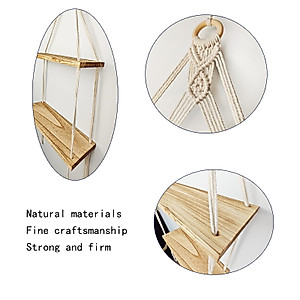 XINLIHONG Boho Wall Decor of 2 Tier Hanging Shelf for Wall and Photo Wall Display for Living/Bedroom/Bathroom/Kitchen/Study/Balcony